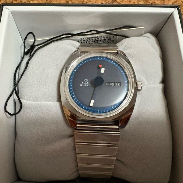 Timex Q 1975 Enigma Reissue 37mm Blue SS new, never worn | WatchCharts ...