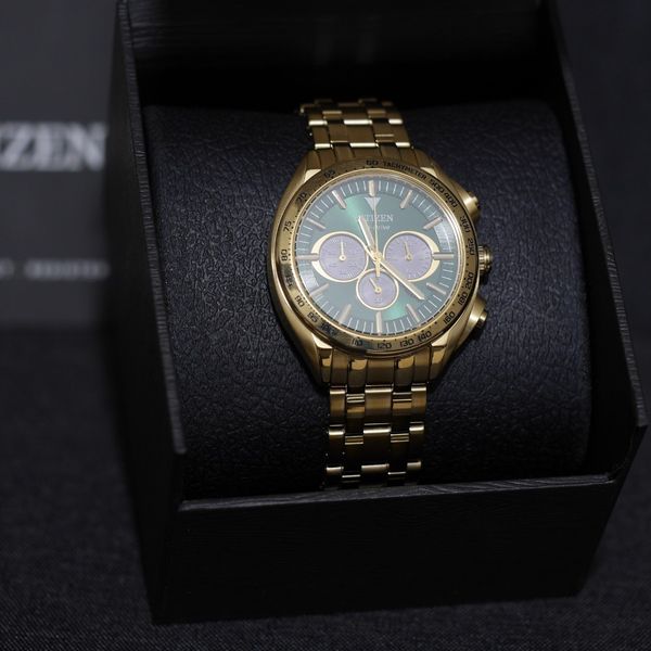 Citizen Carson Green Dial Tachymeter Gold Tone Steel Men's Watch CA4542 ...