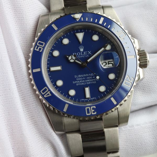 Rolex Submariner Smurf 116619LB White Gold Box & Papers Blue Dial ...