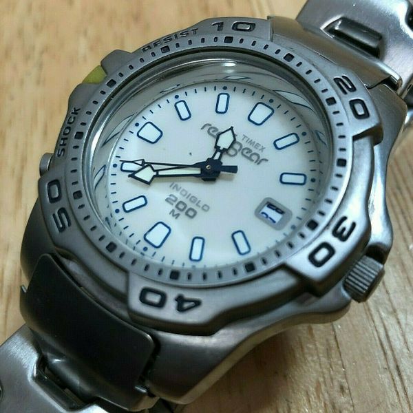 Timex Reef Gear Indiglo Men 200m Diver Analog Quartz Watch Hour~Date ...