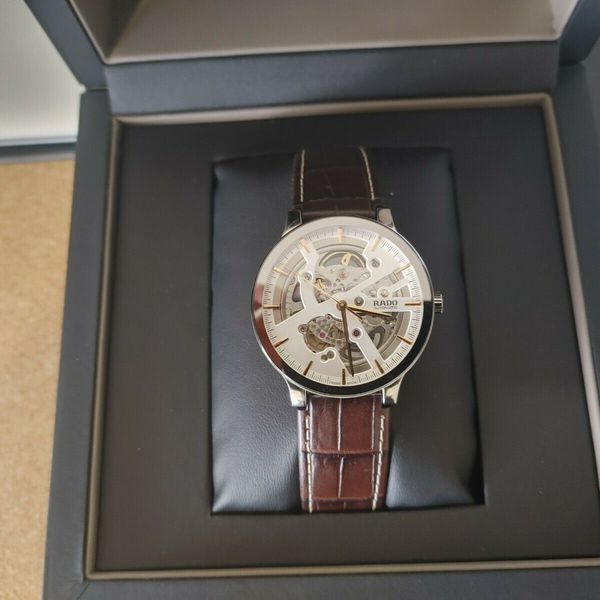 Rado Centrix Mens Skeleton Open Heart Dial Brown Strap Automatic Watch ...