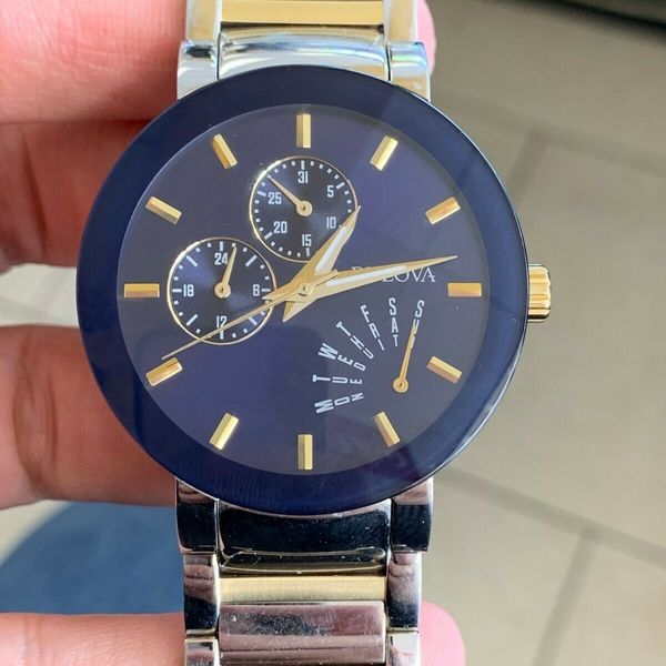 MEN'S BULOVA WRIST WATCH BLUE FACE C9691494 STAINLESS STEEL QUARTZ ...