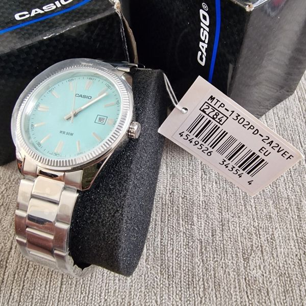 New Casio Aqua Blue Dial 44mm Silver Steel Bracelet Watch â ¢ MTP ...
