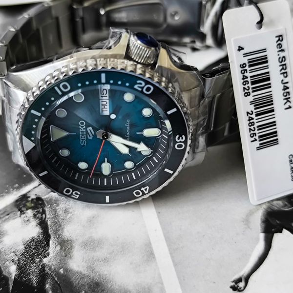 Seiko 5 Sports SRPJ45K1 TIME SONAR Translucent Blue (no box) SRPJ45K1 ...