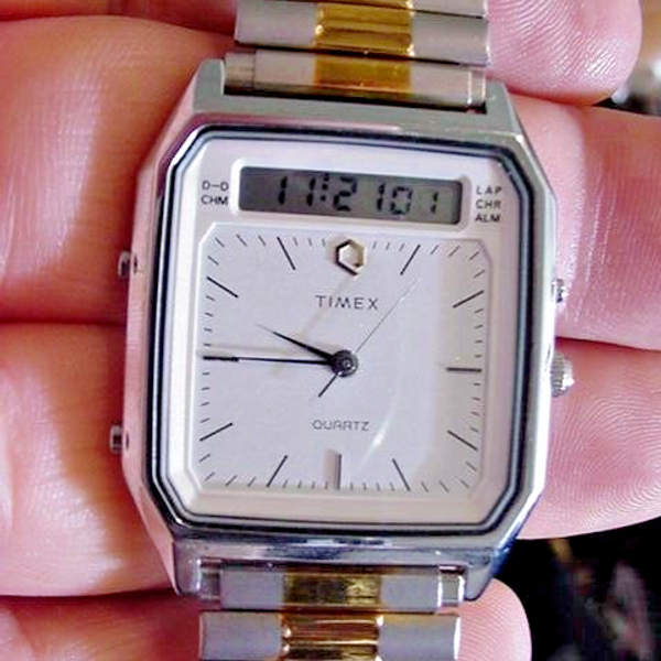 Vintage TIMEX Q Menâ s 38mm Ana-Digi Quartz MEN Watch ALARM CHRONO LAP ...