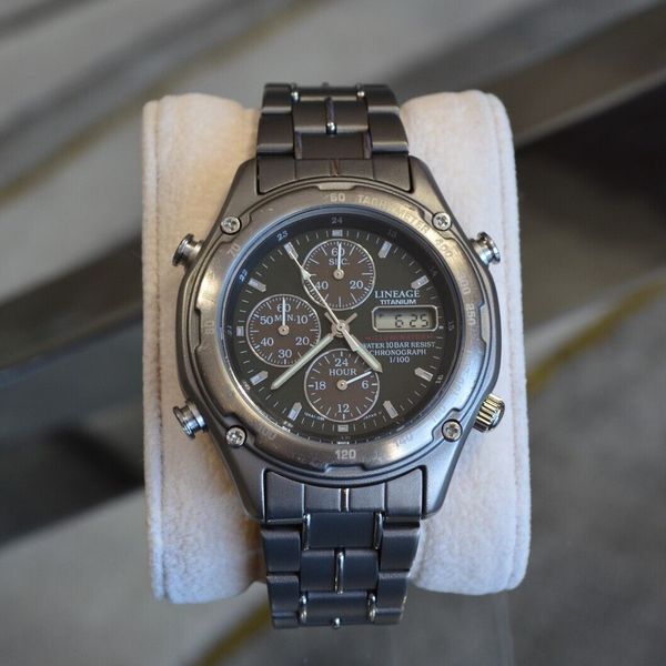 NOS CASIO LIS-001 LINEAGE TITANIUM ANA/DIGI CHRONO VINTAGE WATCH PILOT ...