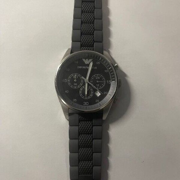 NEW GENUINE EMPORIO ARMANI SPORTIVO AR5866 BLACK DIAL SILICONE STRAP ...