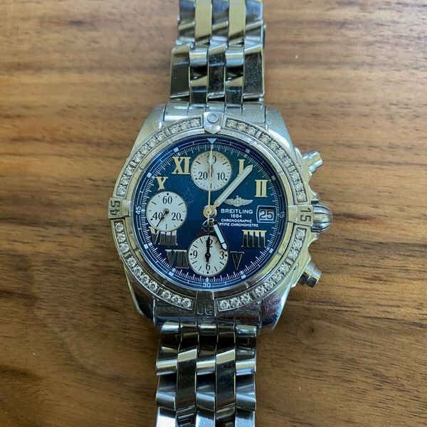 NO RESERVE Men's Breitling Windrider Cockpit Watch Stainless w/ Blue ...