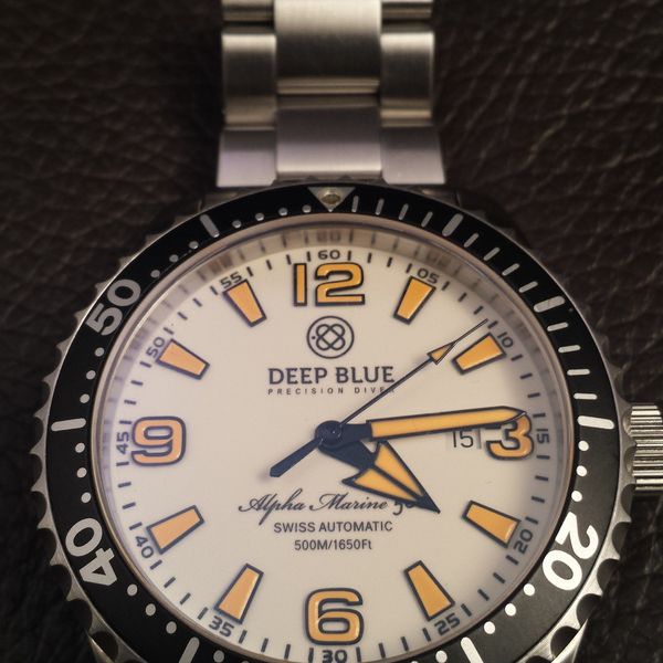 SOLD: Deep Blue Alpha Marine, Lume Dial black bezel/orange hour markers ...