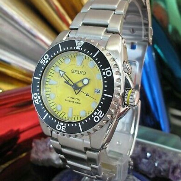 Seiko Scuba Divers 200m Kinetic 5M62-0BL0 Yellow Dial Stainless 2 Year ...