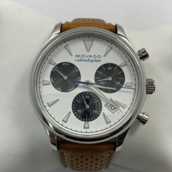 Movado Heritage Calendoplan Chronograph Quartz Leather Strap Men's ...