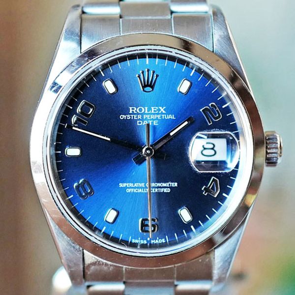 FS ROLEX Oyster Perpetual Date Blue Dial Steel 34mm Ref. 15000 GREAT ...