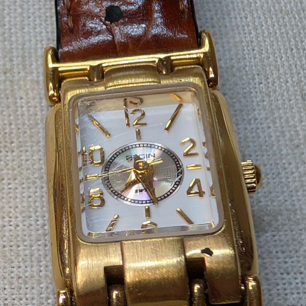 Elgin Womenâ s Vintage Swiss Rectangle Quartz Watch Gold Toned New ...