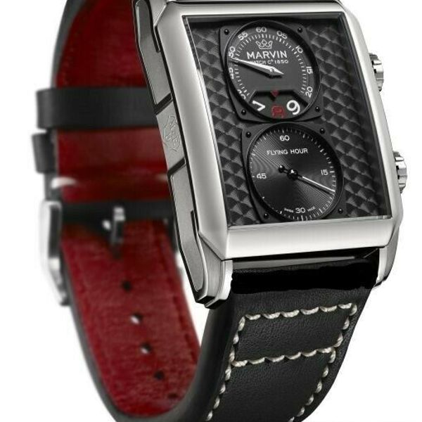 Very Rare MARVIN Malton Rectangular Flying Hour Men's Swiss Quartz ...