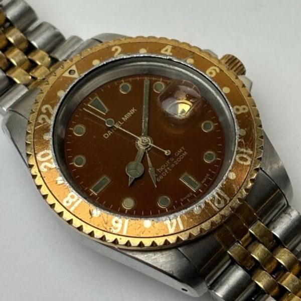 Broken Vintage Daniel Mink Diver Style Rootbeer GMT ETA Quartz Watch ...