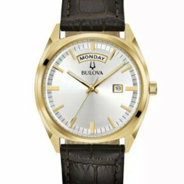 Bulova Men's Classic Silver Tone Dial Brown Leather Strap Watch 97C106 ...