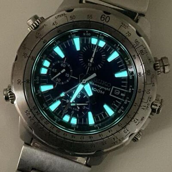 Seiko Chronograph 7T32-6N10 Quartz 42mm Watch Slide Rule Pilot Blue ...