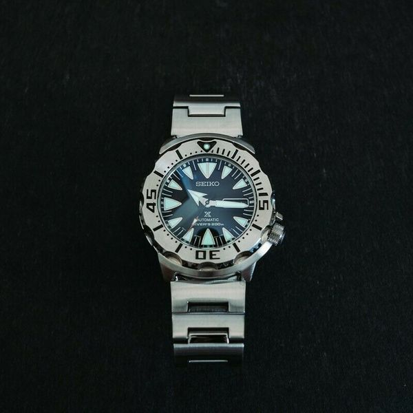 Seiko SRP307 2nd Gen Black Monster Diver Watch UPGRADED SAPPHIRE ...