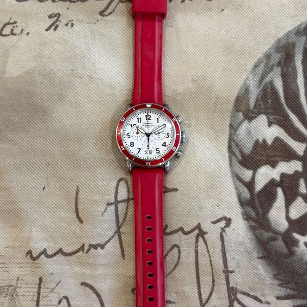 Shinola 42mm Runwell Sport Chronograph Watch with Rubber Strap, Red ...
