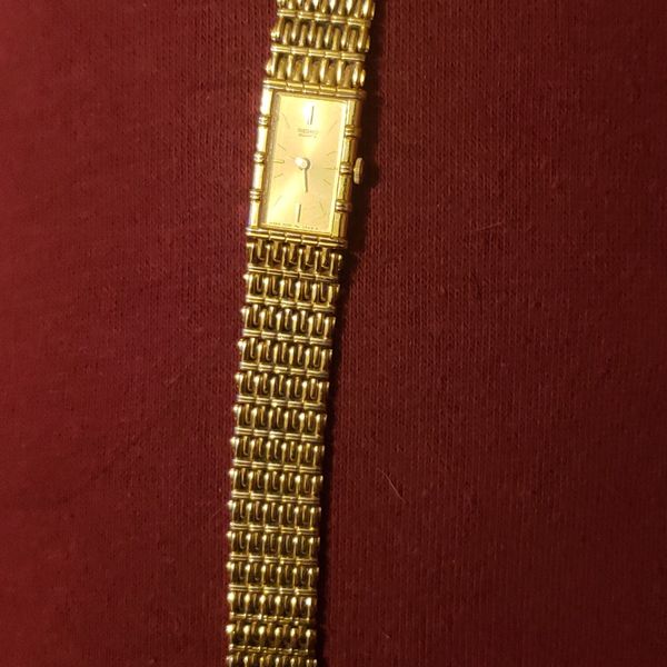 Vintage Seiko Watch Women Gold Tone Gold Face Rectangle Classy | WatchCharts Marketplace