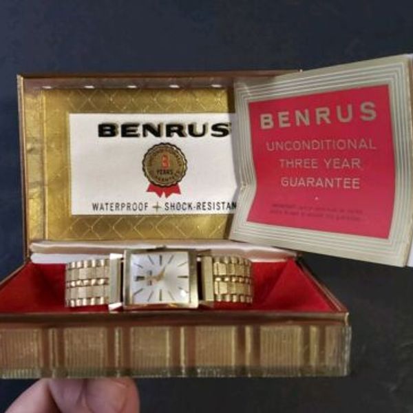 Vintage Benrus 14K Yellow Gold Tank Watch W/ Original Box And Warranty ...