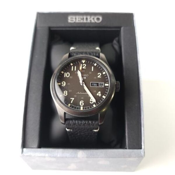 Seiko 5 Sports Menâ s Watch Black Leather Strap - SRPG41 | WatchCharts ...