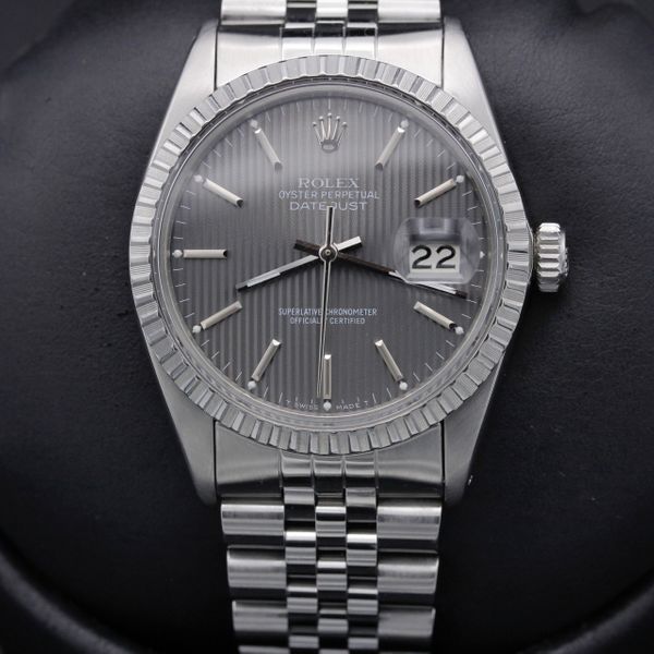 FSOT: Rolex Datejust - 16030 - Engine Turned Bezel - Grey Linen Dial ...