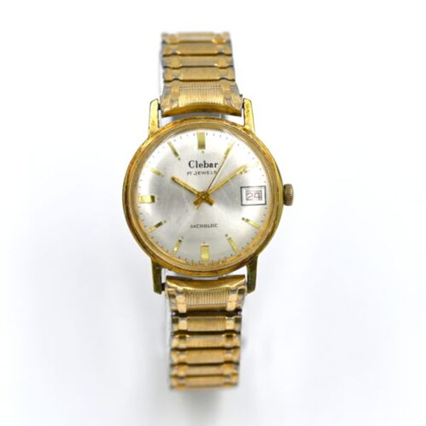 VINTAGE CLEBAR INCABLOC DATE MECHANICAL WRISTWATCH 17 JEWELS STAINLESS ...