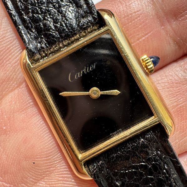 Vintage Cartier Tank Black Ghost Dial Electroplated 18K Gold 21m Pre ...