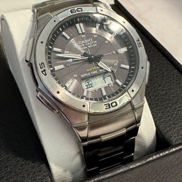 Casio Wave Ceptor Tough Solar w/ Silver Stainless Steel Case ...