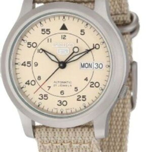 Seiko SNK803 Seiko 5 Automatic Watch with Beige Canvas Strap | WatchCharts