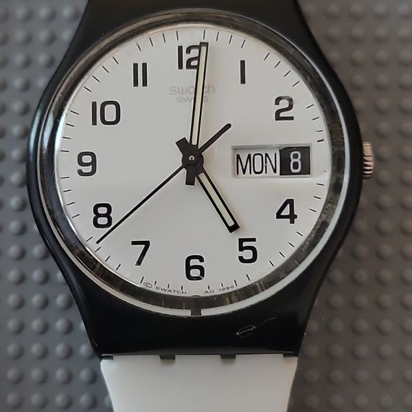 Men's Swatch Once Again Day Date Quartz Watch. New Battery & Silicone ...