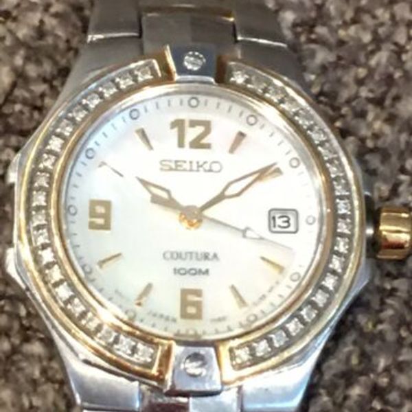 Seiko Ladies Coutura 7N82-0DS0 Diamond Mother Of Pearl Watch Running ...