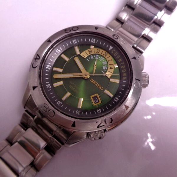 Seiko Automatic Mens Watch Countdown Date 4R37-00V0 Green Dial ...