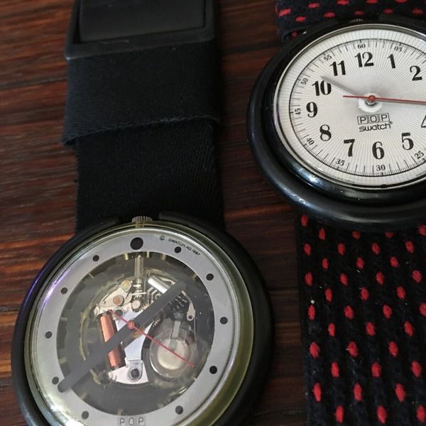 Pop Swatch Watch 1988 Skeleton Face 1993 + Black & White 2 Large Sized ...