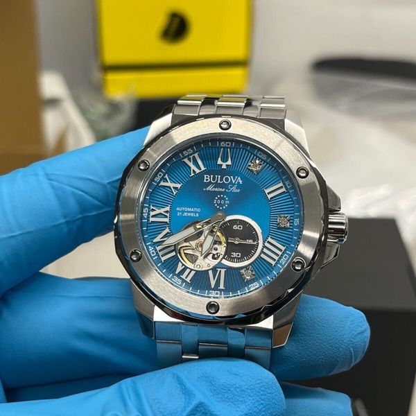 Bulova Men's Marine Star Automatic Silver Stainless Steel Watch 45 MM ...