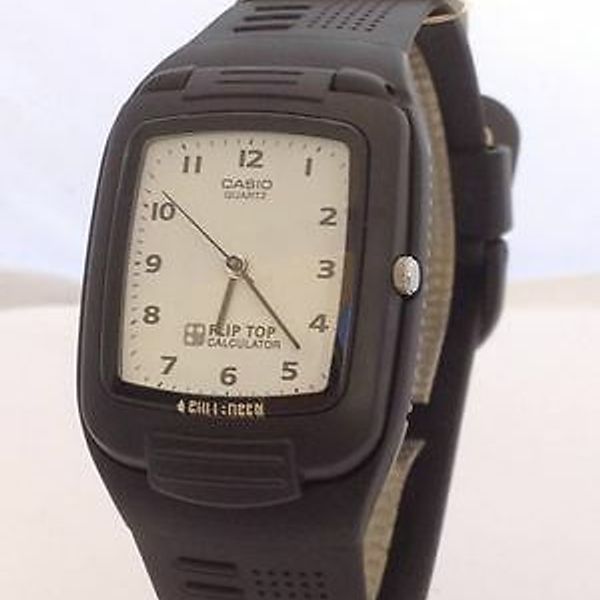 Casio VINTAGE WATCH OLD UHR flip top ftp-10-7b FTP107B CALCULATOR WHITE ...