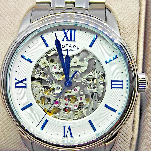 ROTARY Skeleton Silver Stainless Steel Bracelet Automatic Watch GB03095 ...