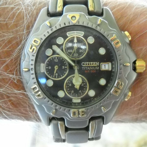 Mens Citizen 0560-H02829 Two-tone Titanium Black Dial Chronograph ...