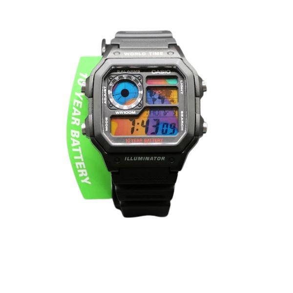 CASIO AE-1200WHD Royale World Time Watch Mod Colorful Wave Display ...