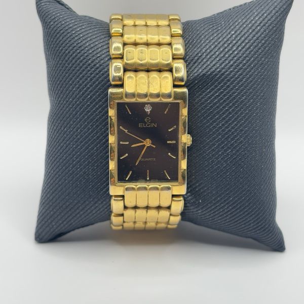 Classy Vintage Elgin Diamond Gold Toned Gents Quartz Watch ...