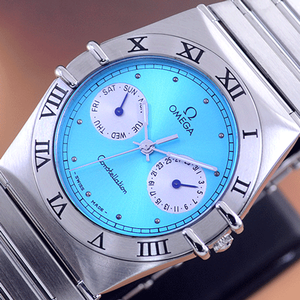 VINTAGE OMEGA CONSTELLATION QUARTZ SKY BLUE DIAL DAY&DATE DRESS MEN'S ...