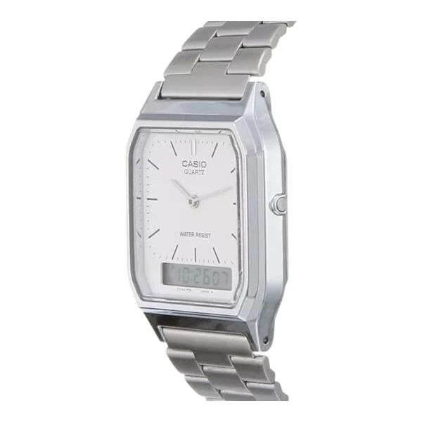 Casio AQ-230A-7D Dual Time White Dial Stainless Digital Analog Watch ...