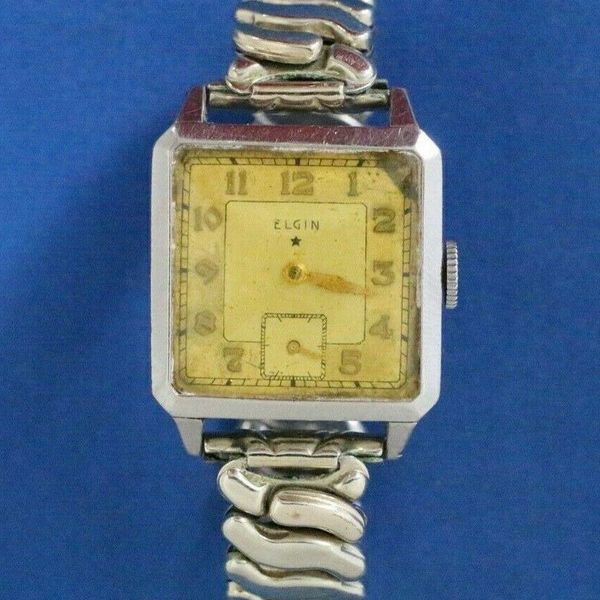 Vintage Elgin Men's Art Deco WW1 Era Square Wrist Watch Cal. 519 - 8/0s ...