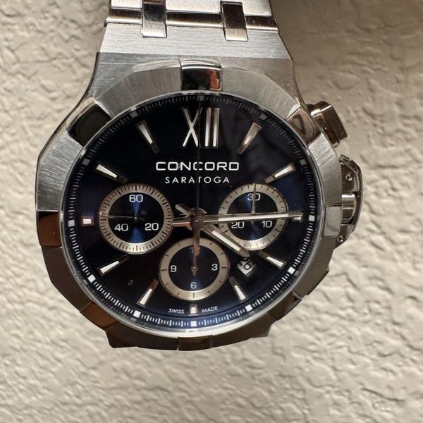 CONCORD SARATOGA AUTOMATIC Chronograph 02.6.14.1170 BLUE DIAL DATE Men ...