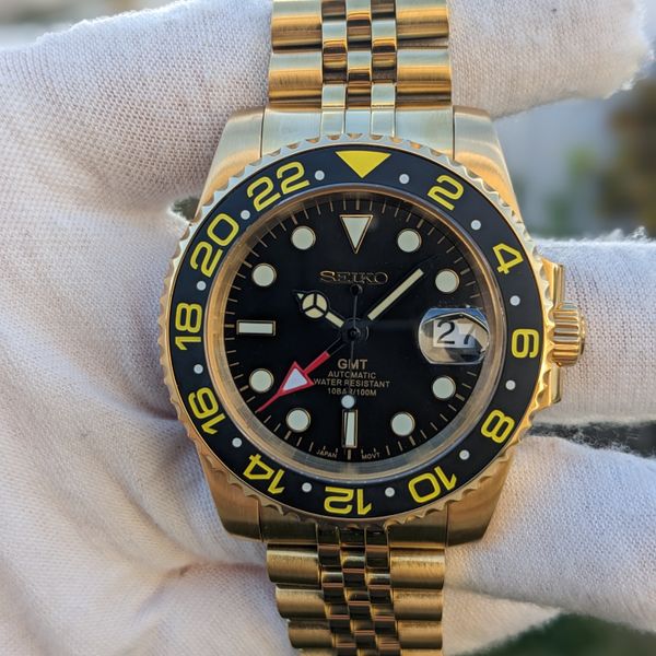 [WTS] Custom GMT Mod: Yellow Gold/Black Dial - NEW Seiko NH34 Auto ...