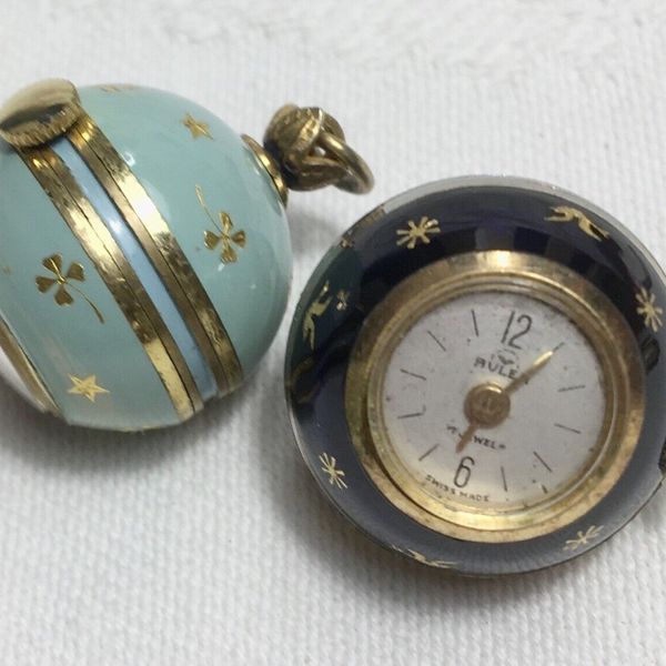 Beautiful blue enamel ball watches Barth (rare) & Buler Swiss vintage ...