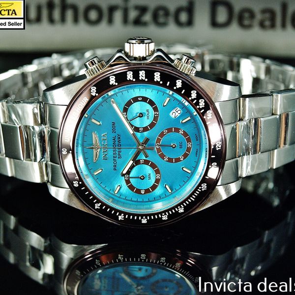 Rare Invicta Men's 40mm SPEEDWAY DRAGSTER Chronograph TURQUOISE DIAL ...