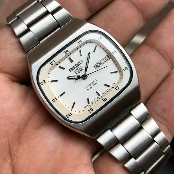 Seiko 5 TV WHITE Sunburst dial 1992 Vintage Automatic Mint Works fine ...