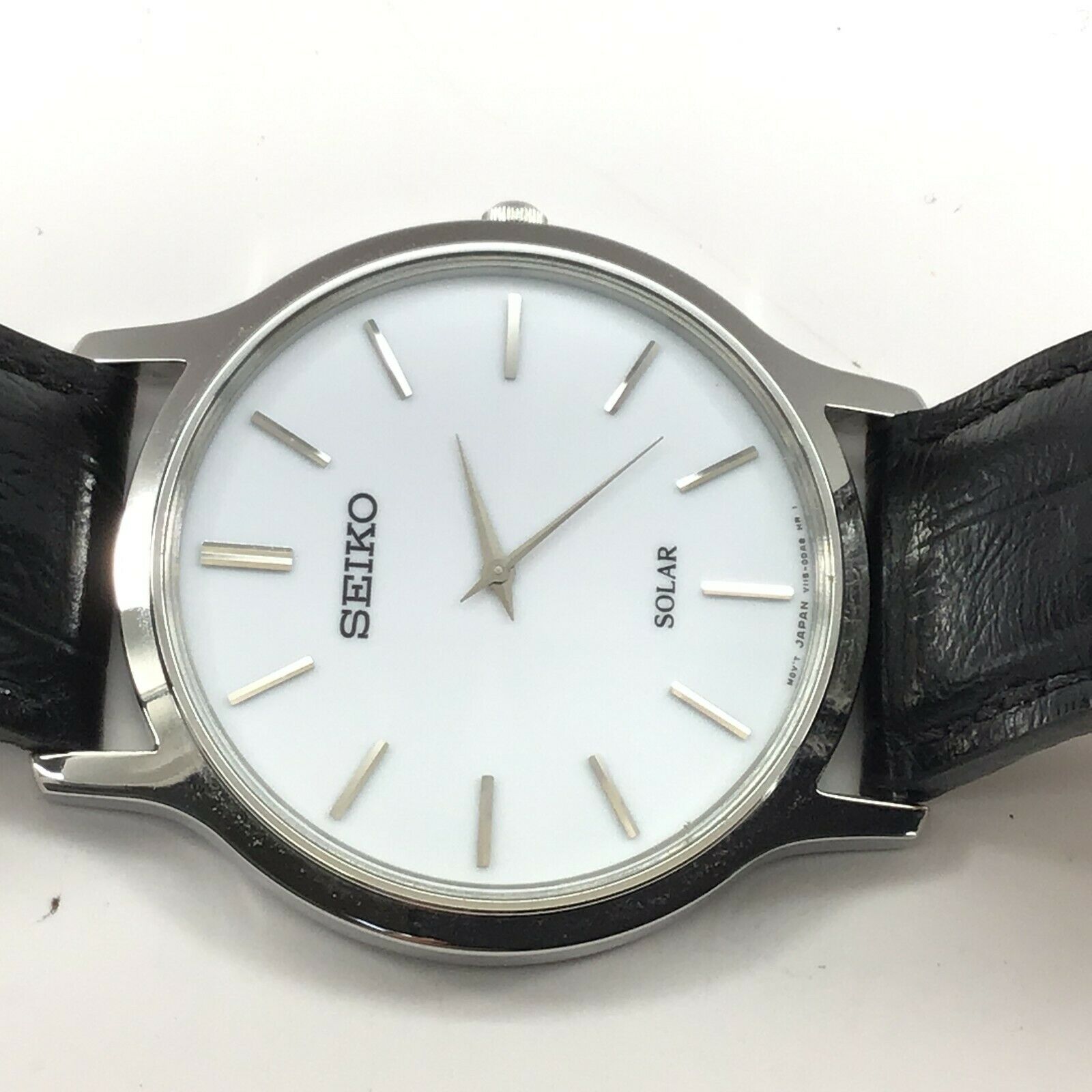 SEIKO Men's Solar Quartz,Silver tone,Stainless,Leather Strap SUP873P1 ...